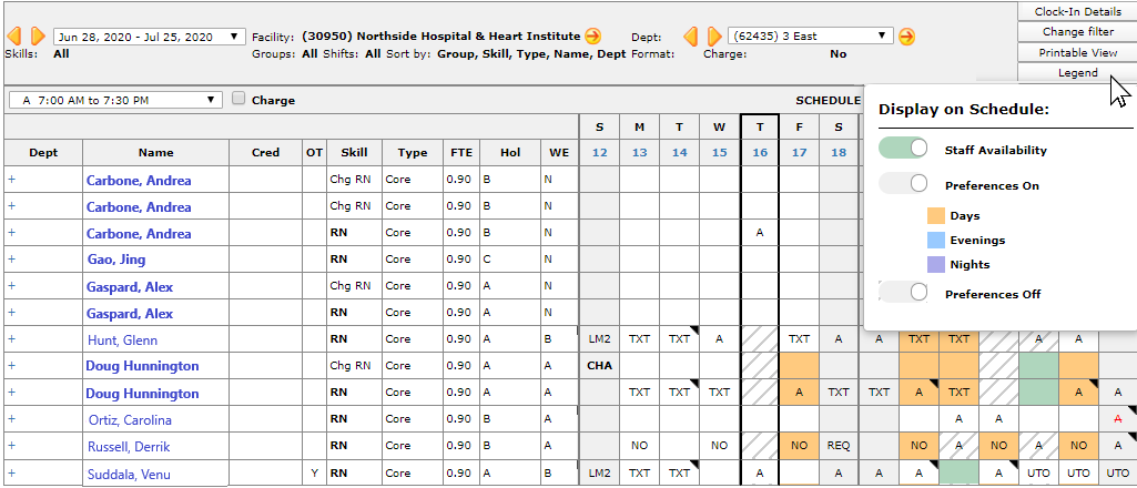 View Employee Preferences and Availability