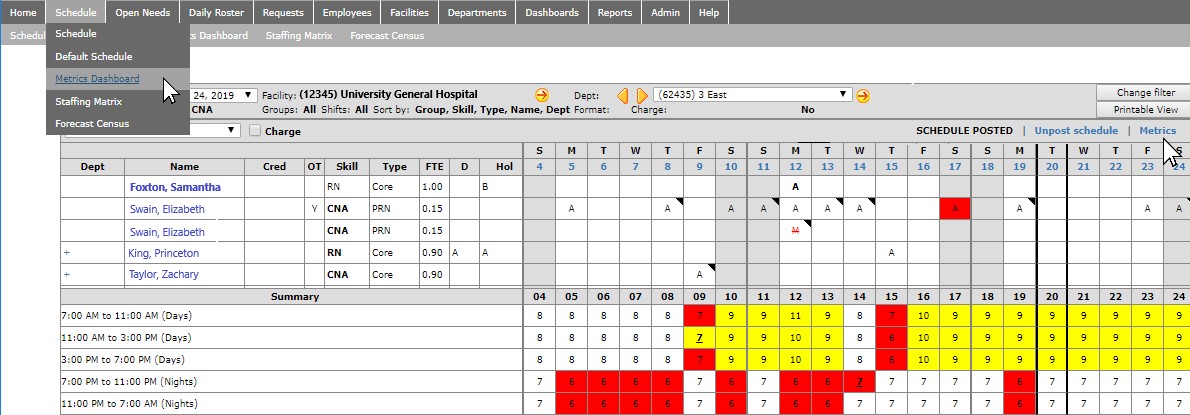 Schedule Quality Matrix