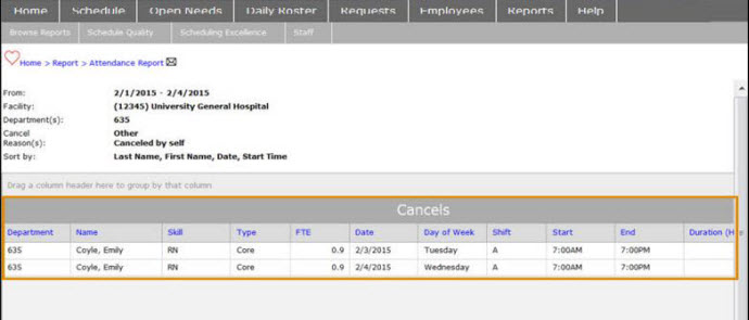 Cancel Report by Department
