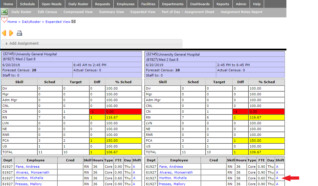 Daily Roster - Floating an Employee