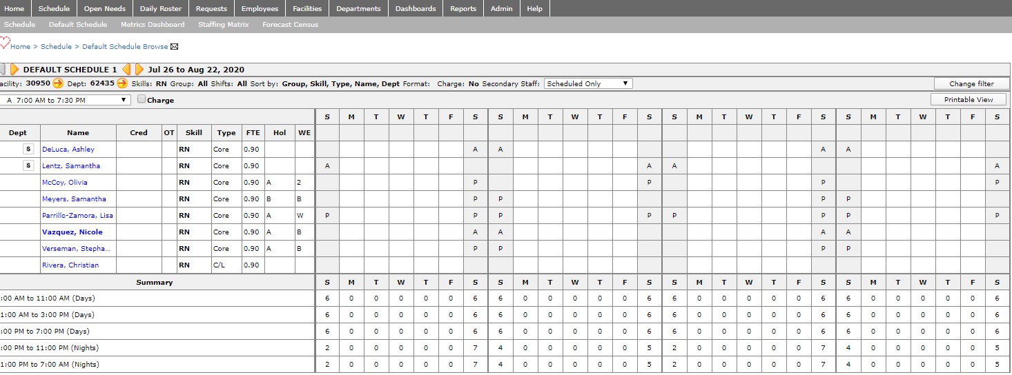 Default Schedule - Creating a Default Schedule